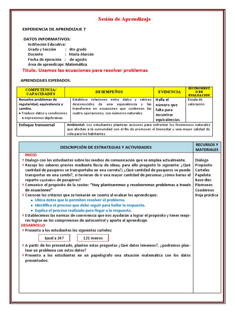 S3 Sesion 5 Usamos Ecuaciones para Resolver Problemas | PDF ...