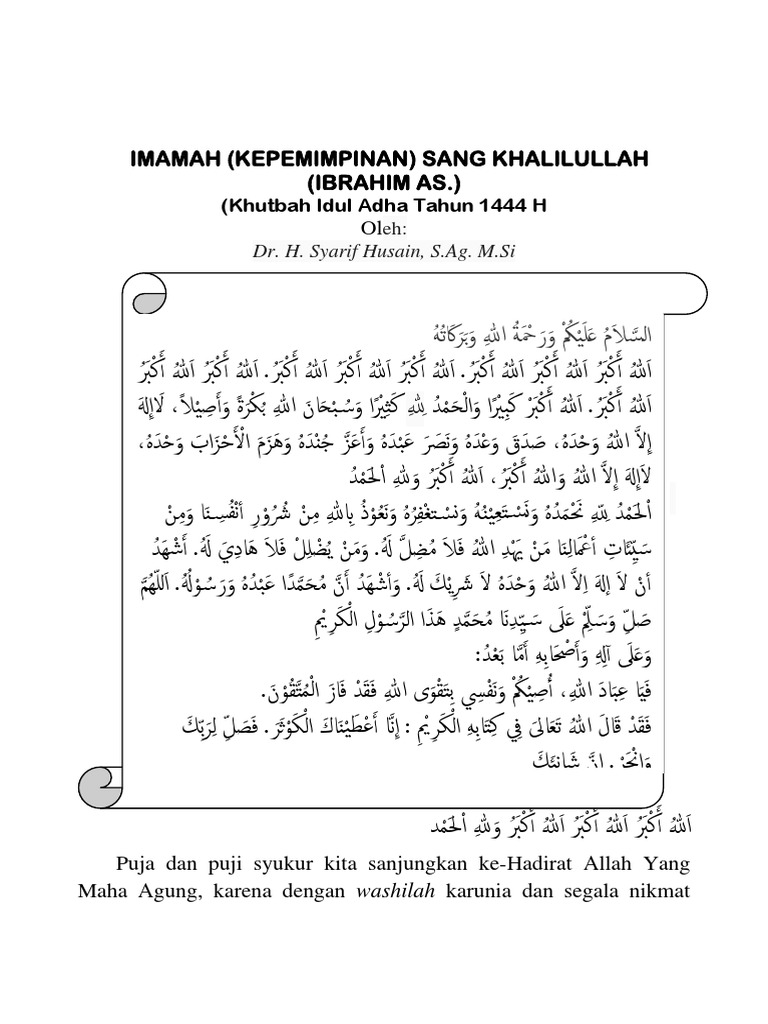 Khutbah IDUL ADHA, Imamah (Kepemimpinan) Sang Khalilullah (Ibrahim As ...