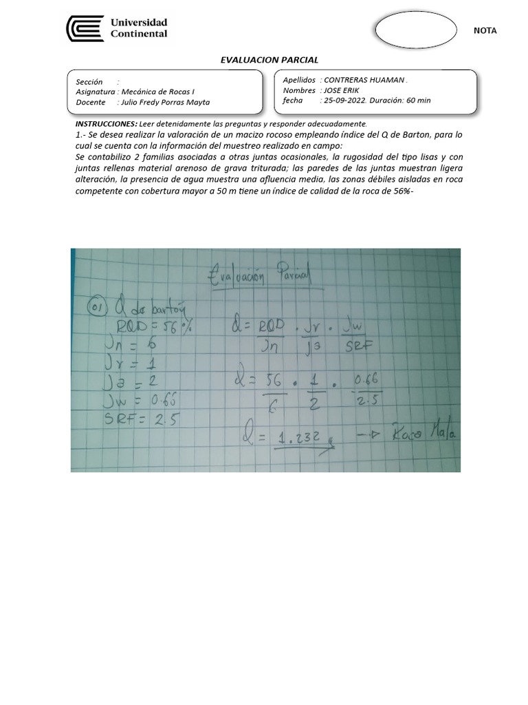 Evaluación Parcial | PDF | Roca (geología) | Resistencia a la tracción