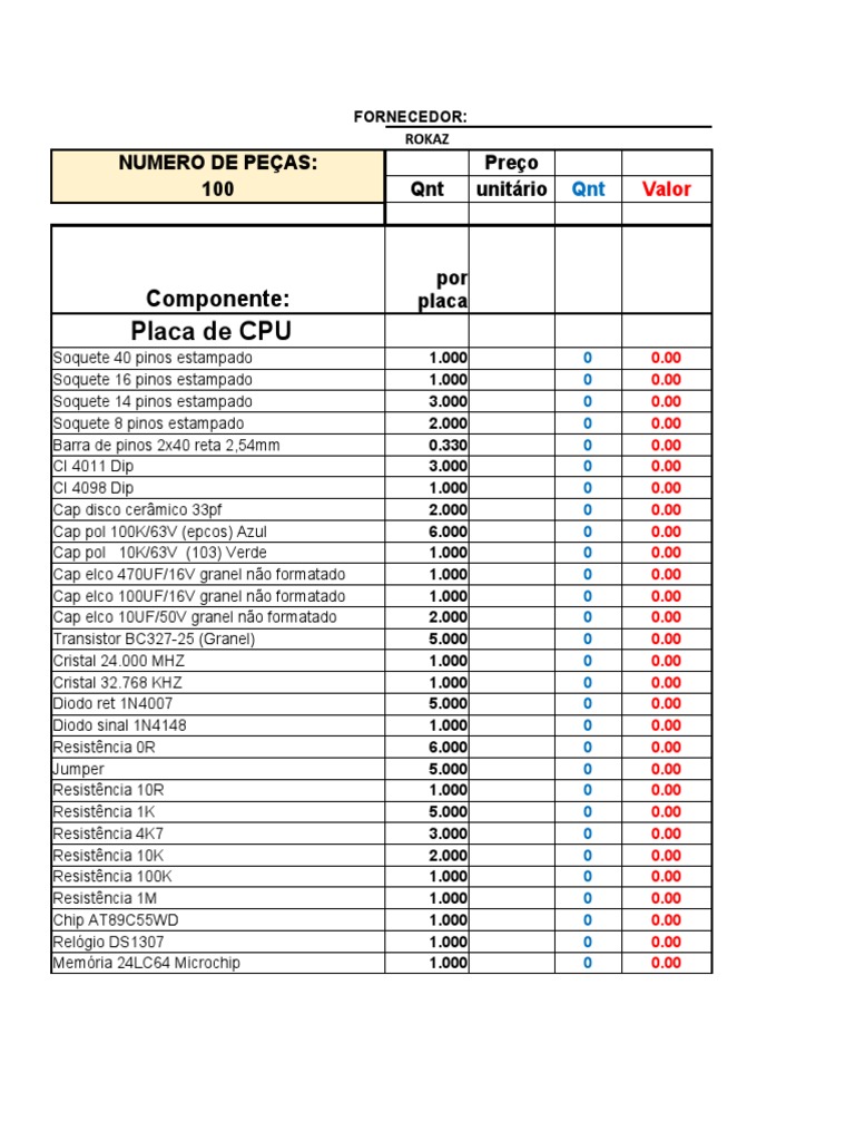 Lista de Componentes | PDF | Informática | Circuito integrado