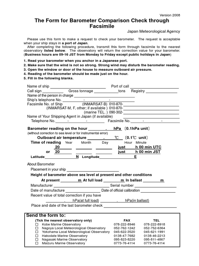 Barometer Check Form1 | PDF | Fax | Physical Geography