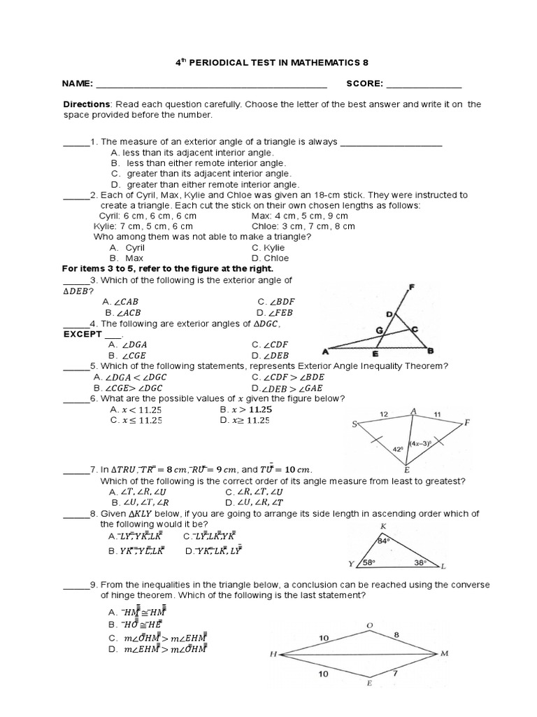 Summative Quarter 4 Math 8 | PDF | Triangle | Theorem