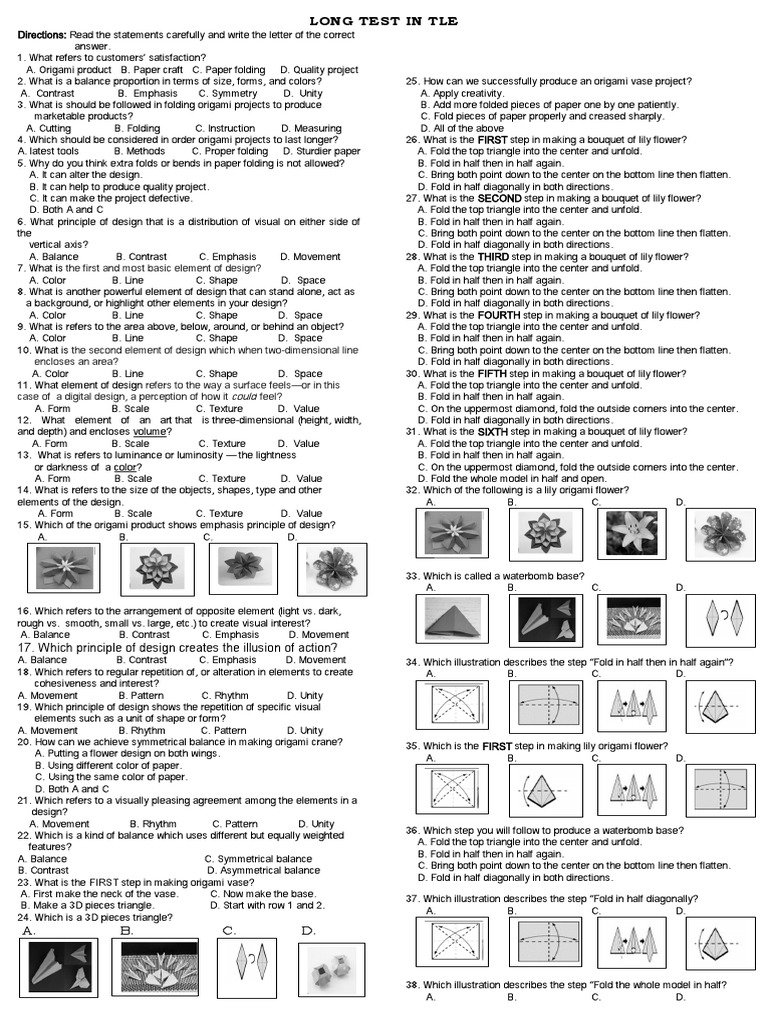 Long Test in Tle | Download Free PDF | Origami | Area