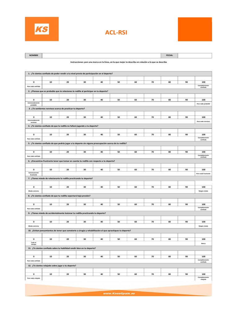 ACL - Return To Sport After Injury Questionario | PDF