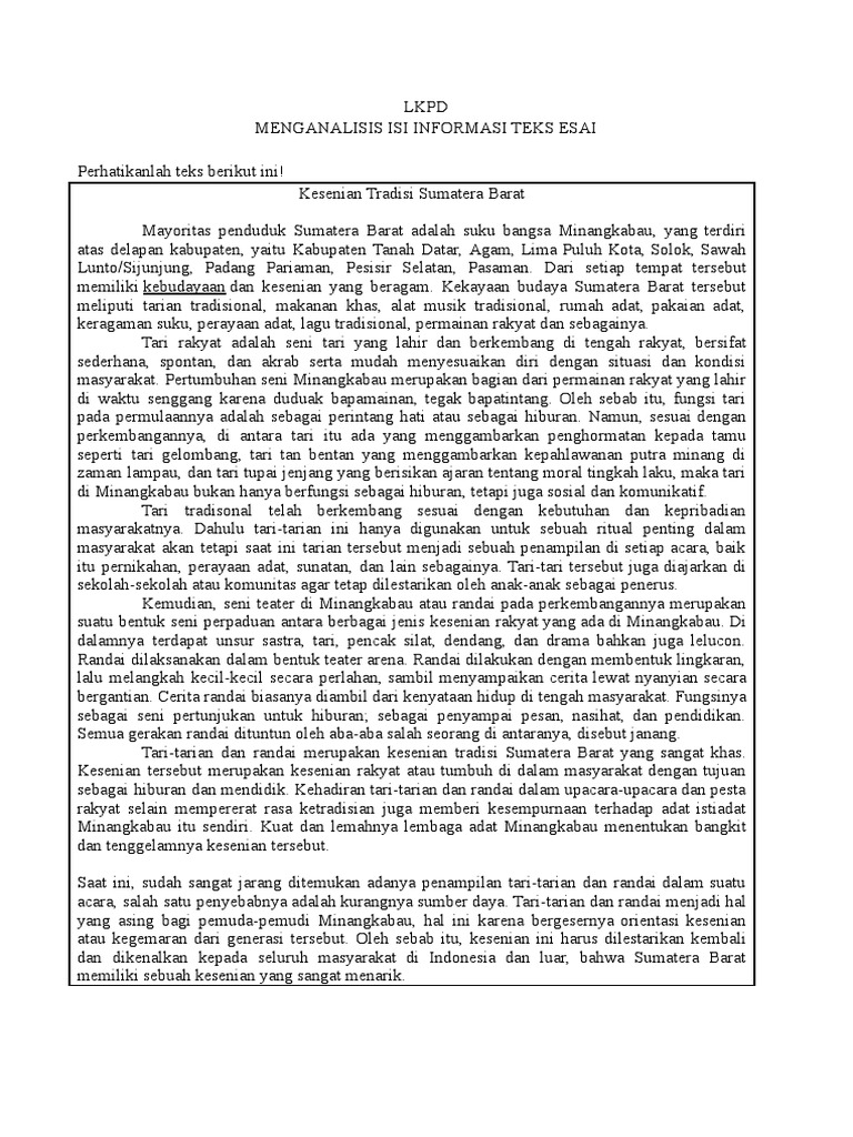 LKPD isi infoemasi TEKS ESAI | PDF