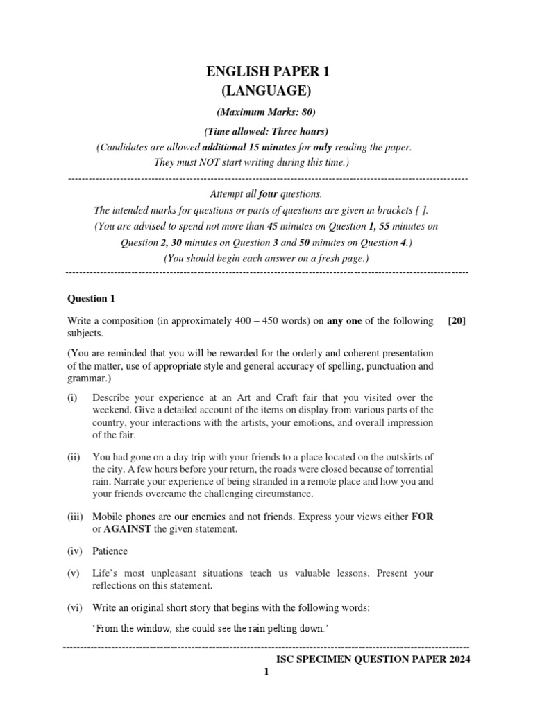 ISC 2024 English Language Specimen Paper | PDF | Theft