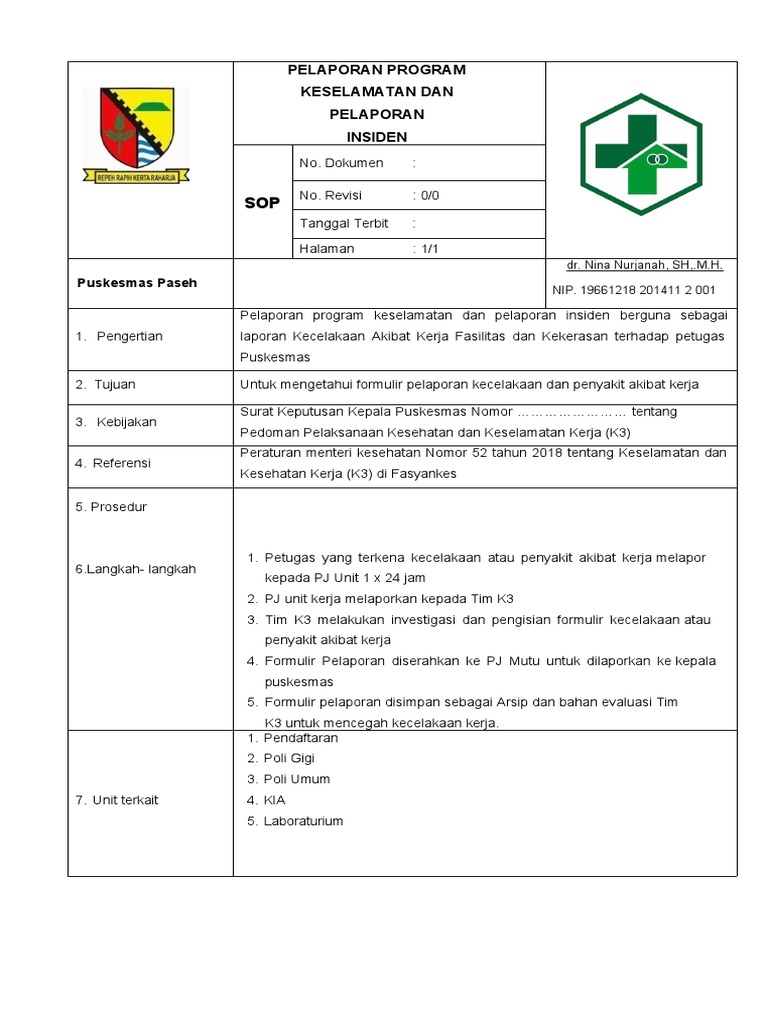 SOP PELAPORAN PROGRAM KESELAMATAN DAN PELAPORAN | PDF