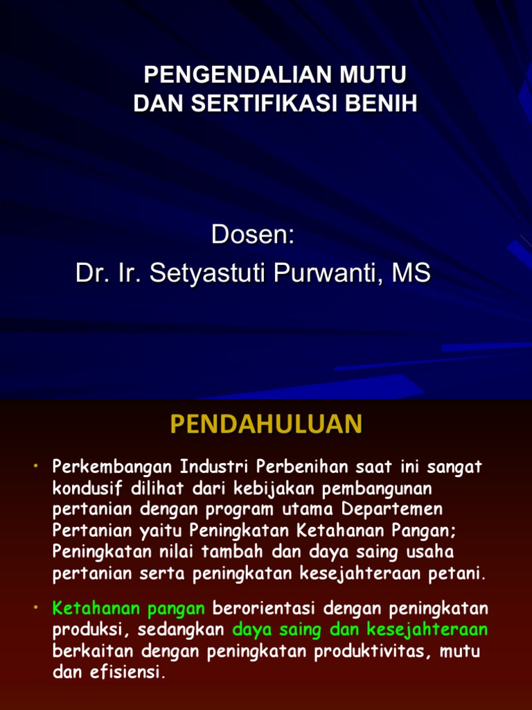 Bab Vii. Pengendalian Mutu Dan Sertifikasi Benih | PDF | Teknologi ...