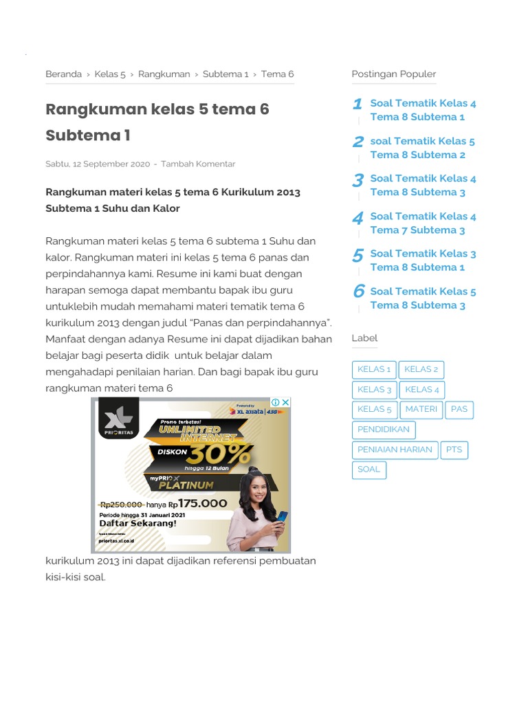 Rangkuman Kelas 5 Tema 6 Subtema 1 - Heyulita155202 | PDF