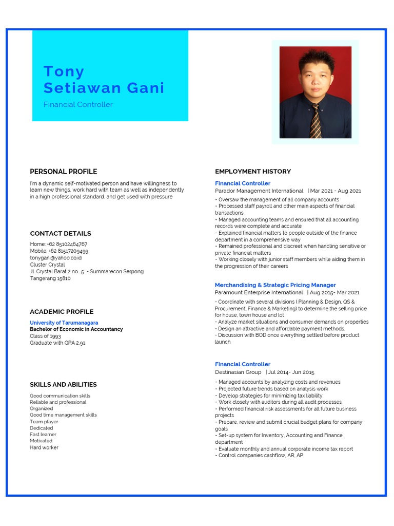 TONYS - RESUME - Tony Gani | PDF | Audit | Taxes