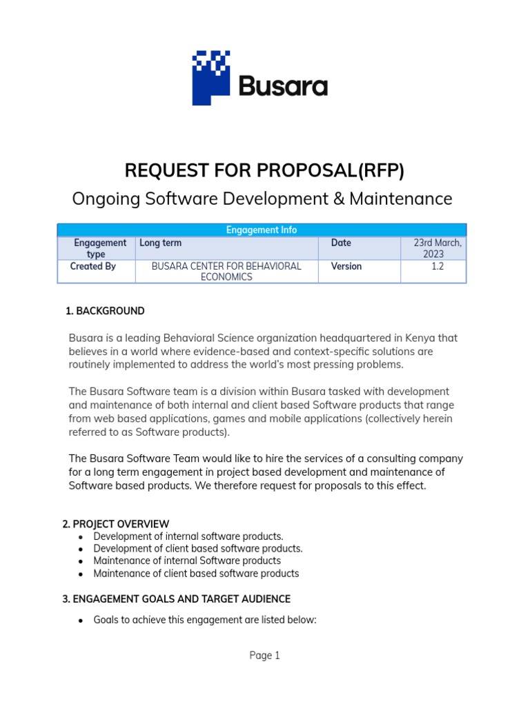 RFP for Software Development and support | PDF | Computing | Business