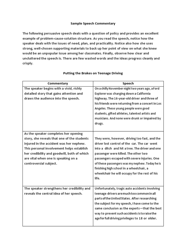 Teenage Driving (Sample Speech With Commentary) | PDF | Traffic ...