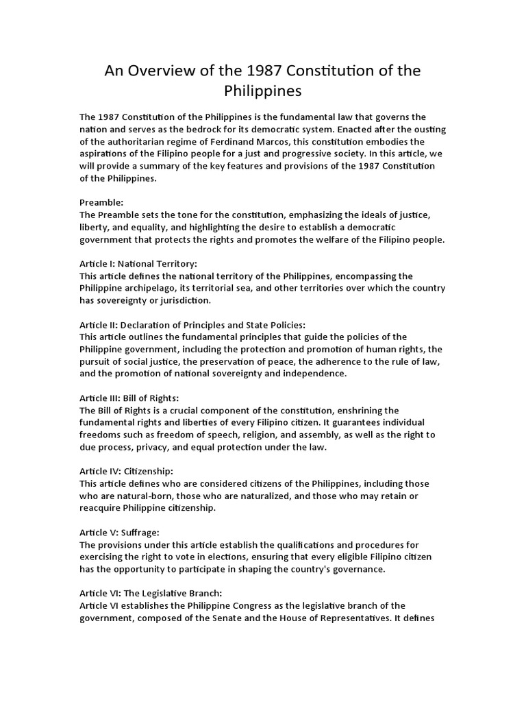 Overview of the 1987 Constitution of the Philip | PDF | Judiciaries ...