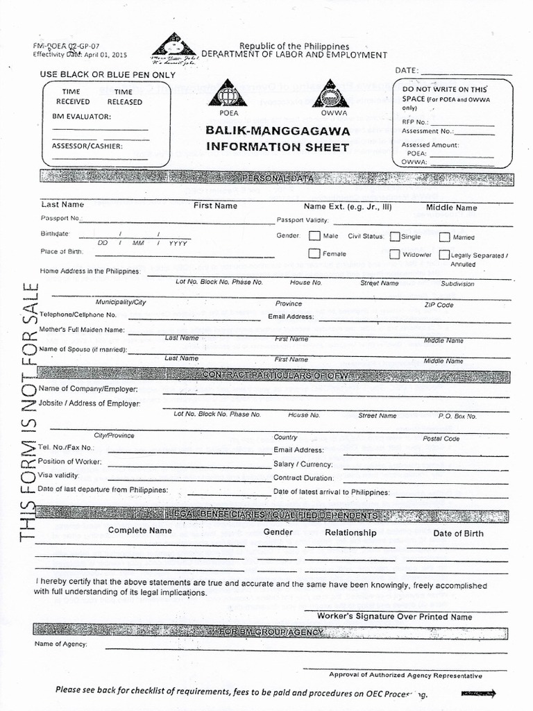 Balik Manggagawa Information Sheet | PDF