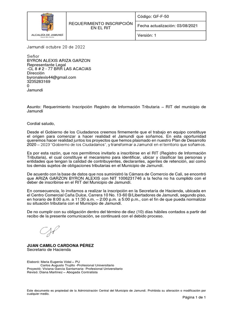 Jamundí Octubre 20 de 2022 - Env - Docx-927 | PDF | Gobierno