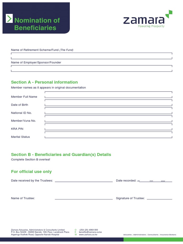 Beneficiary Nomination Form | PDF | Trustee | Private Law