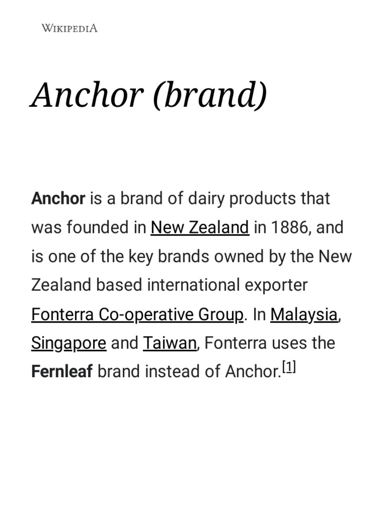 Anchor (Brand) - Wikipedia | PDF | Cattle Products | Dairy Farming