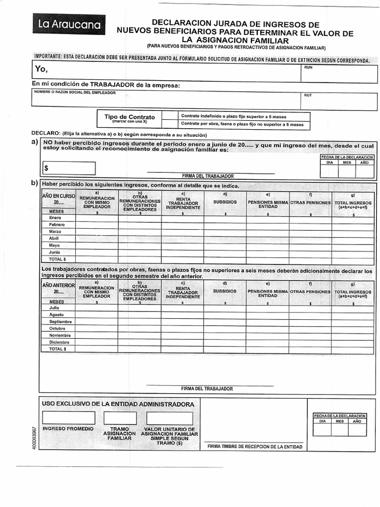 Formulario Ficha Carga La Araucana | PDF