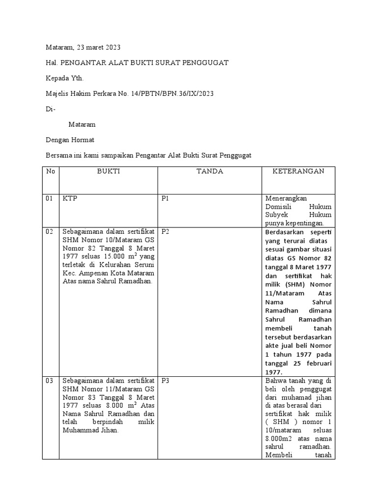 Pengantar Alat Bukti Penggugat-1 | PDF