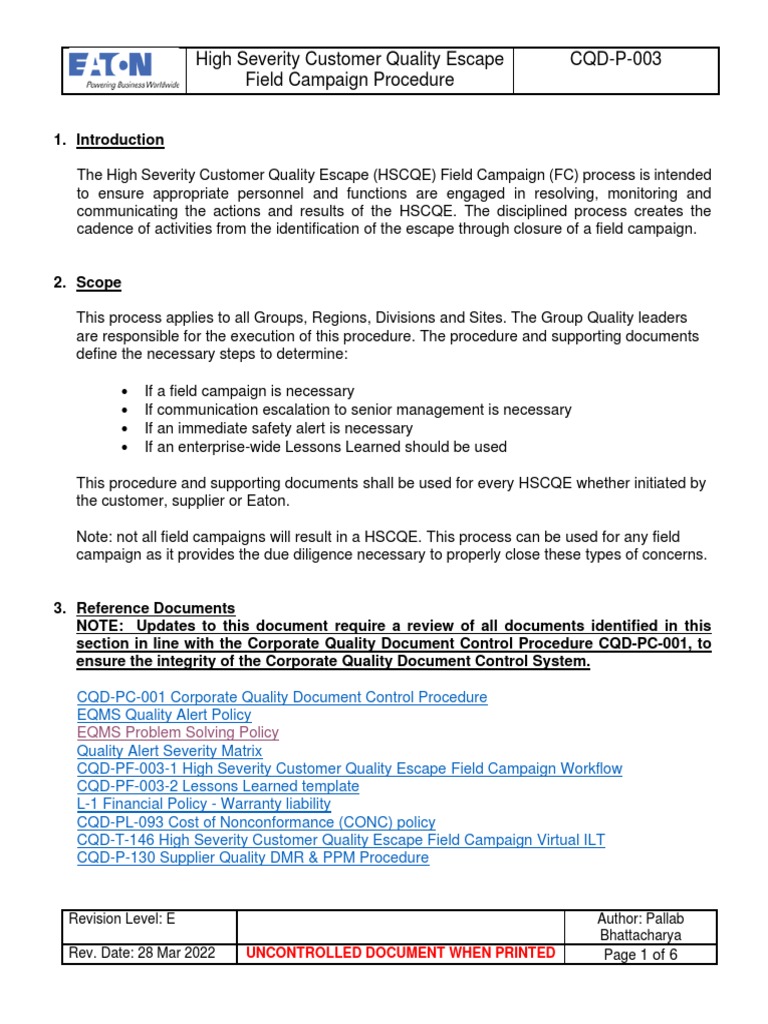 HSCQE Field Campaign Procedure | PDF | Risk | Risk Assessment