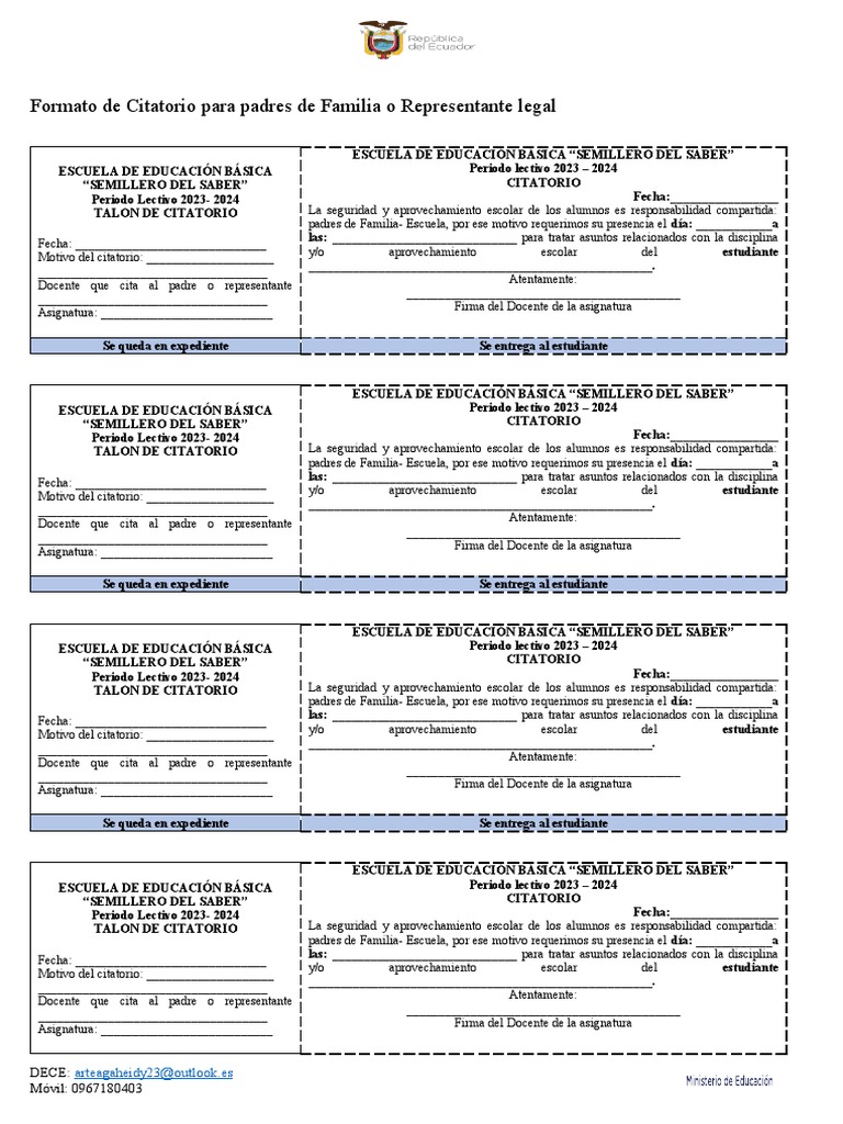 Formato De Citatorio Para Padres De Familia O Representante Legal Pdf