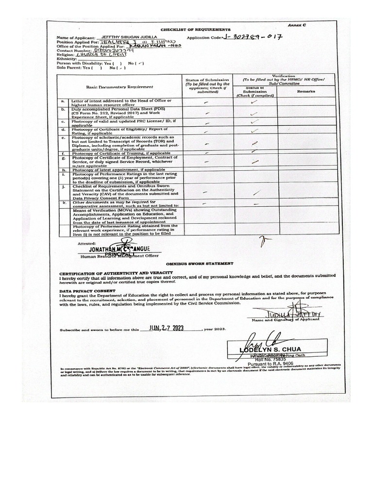 Checklist and Omnibus Sworn Statement | PDF