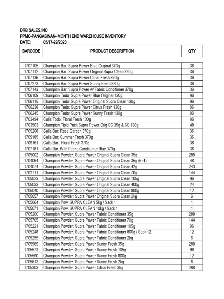 PPMC Warehouse Actual Count of Cases (06.23.2023) | PDF | Cleaning | Citrus