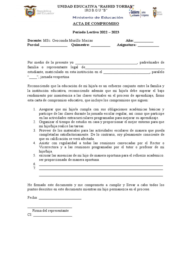 Acta de Compromiso | PDF | Salud y bienestar