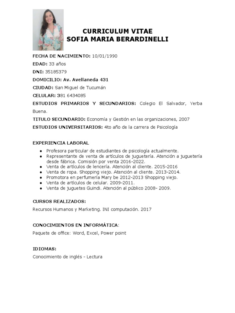 Curriculum Vitae Sofia (1) - 1-1-1 | PDF