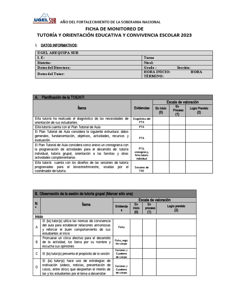 FICHA DE MONITOREO DE TUTORIA | PDF | Cognición