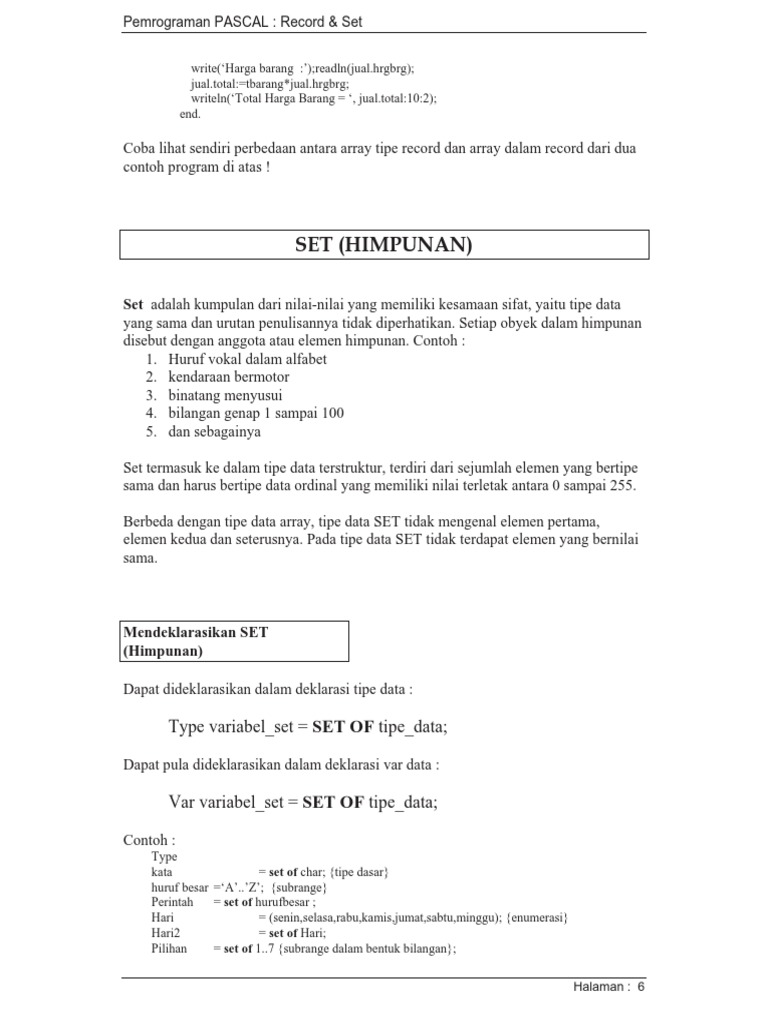 Himpunan dalam Pemrograman PASCAL | PDF