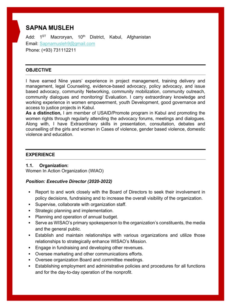Sapna Musleh CV | PDF | Fundraising | Strategic Planning