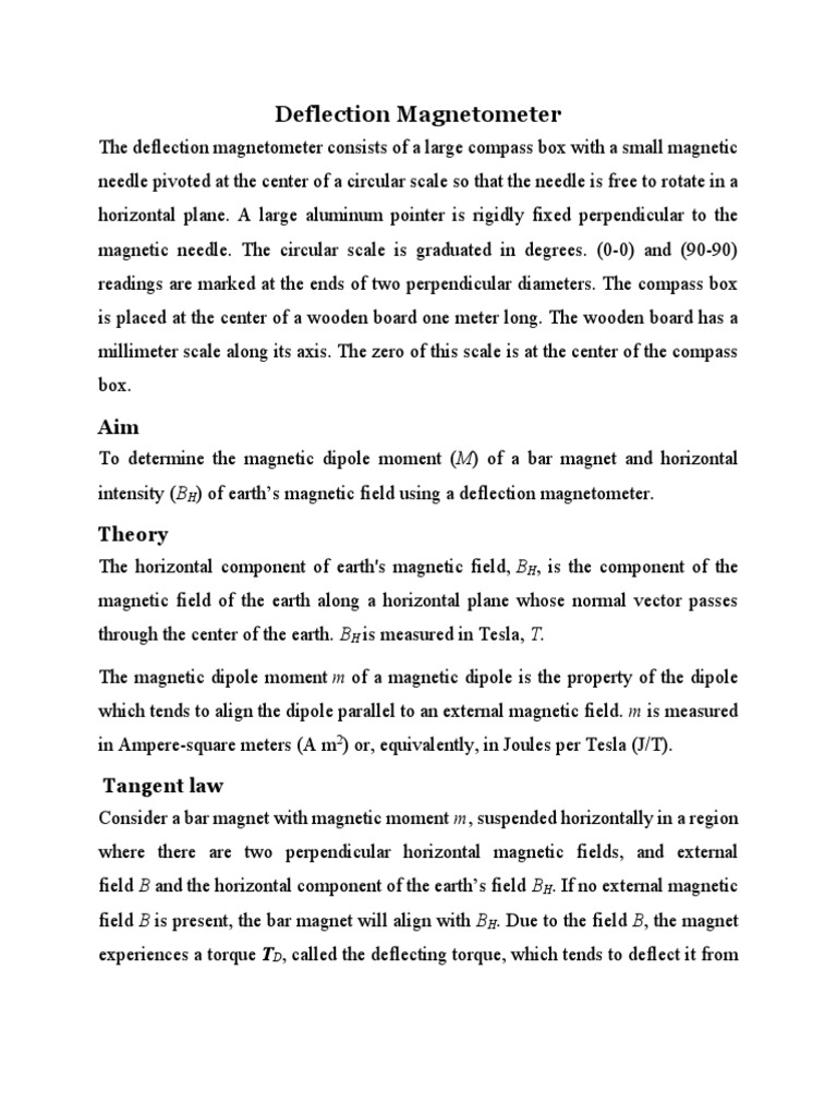 Deflection Magnetometer | PDF | Magnetic Field | Magnetometer