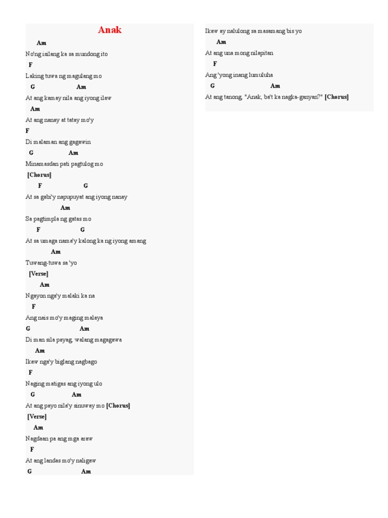 Anak lyric and chords | PDF