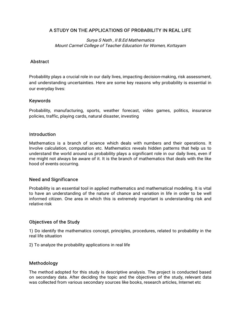 A Study On The Applications of Probability in Real Life | PDF