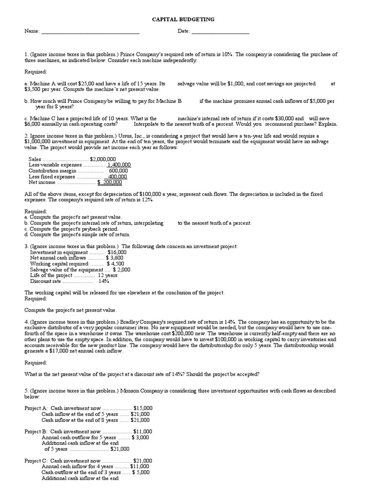 CAPITAL-BUDGETING-handout | PDF | Net Present Value | Depreciation