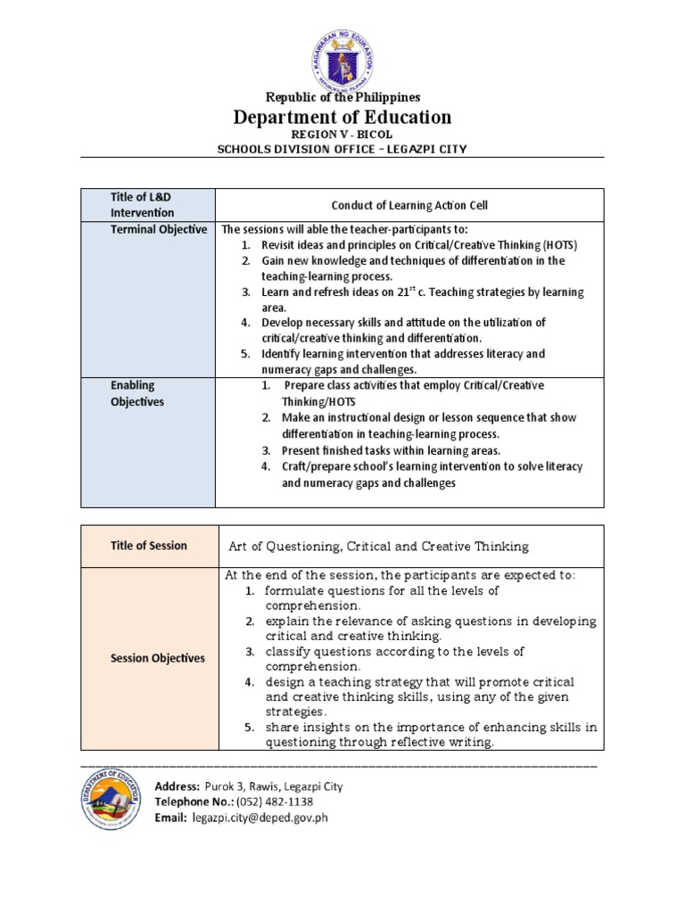 LAC Session Guide On Art of Questioning Merlina | PDF | Thought | Critical Thinking