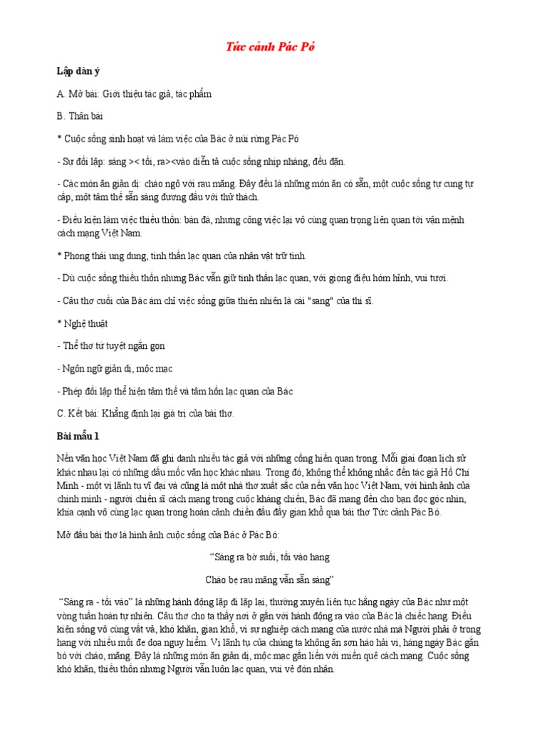Phân tích Tức cảnh Pác Pó | PDF