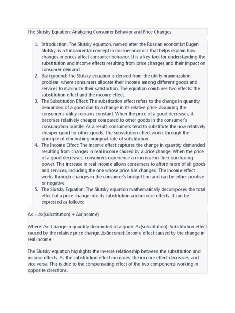 The Slutsky Equation | PDF | Demand | Utility