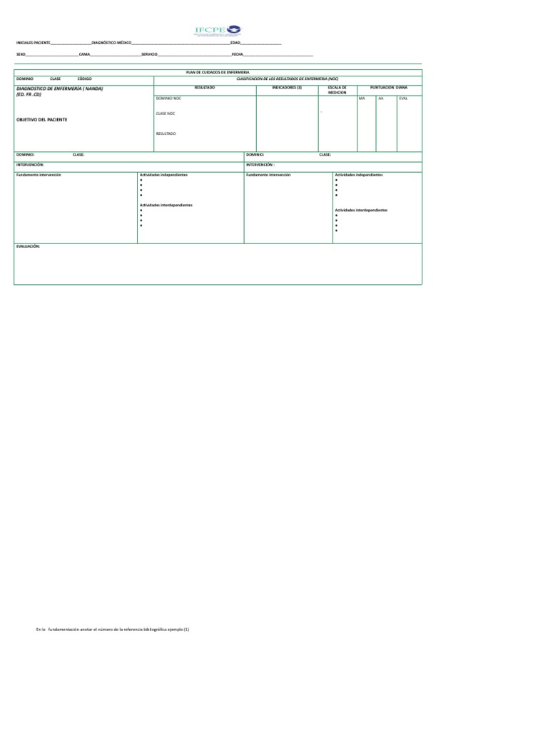 FORMATO PLACE DIAGNÓSTICO ENFERMERÍA BLANCO.doc (1) | PDF | Cuidado de ...