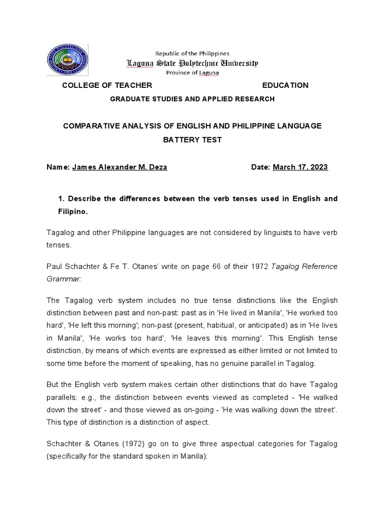 English vs. Filipino Verb Tenses | PDF | Stress (Linguistics ...