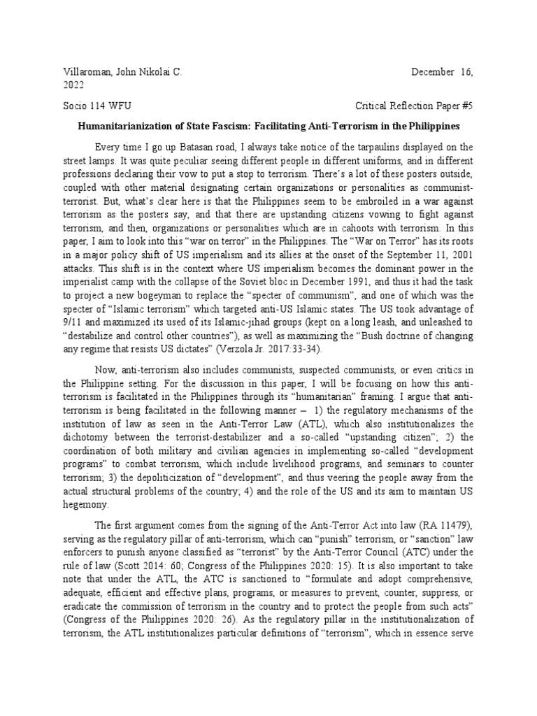 Final Villaroman JN Socio114WFU CR5 | PDF | War On Terror | Communism