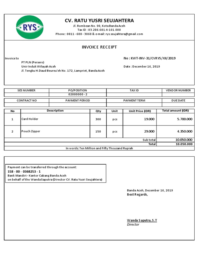 Kwitansi CV RYS To PLN | PDF