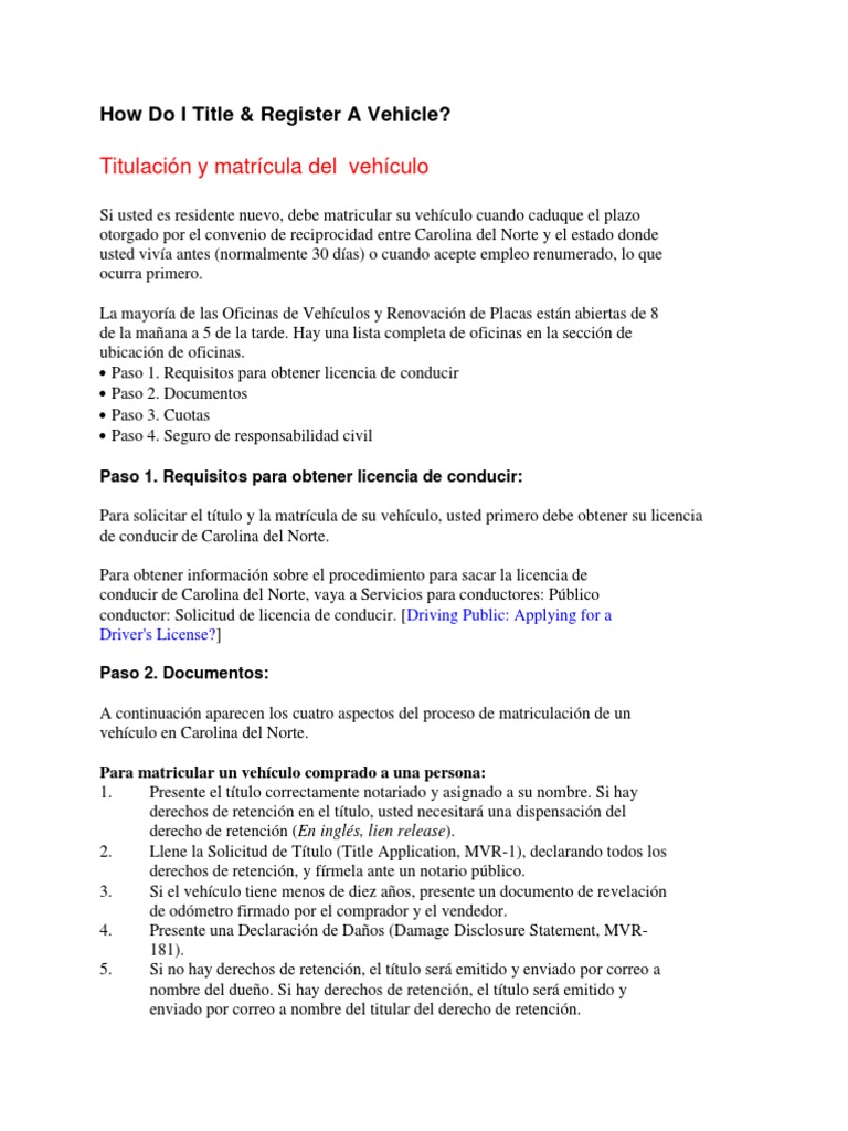 Espanol Title Register Vehicle | PDF | Placa de matrícula del vehículo ...