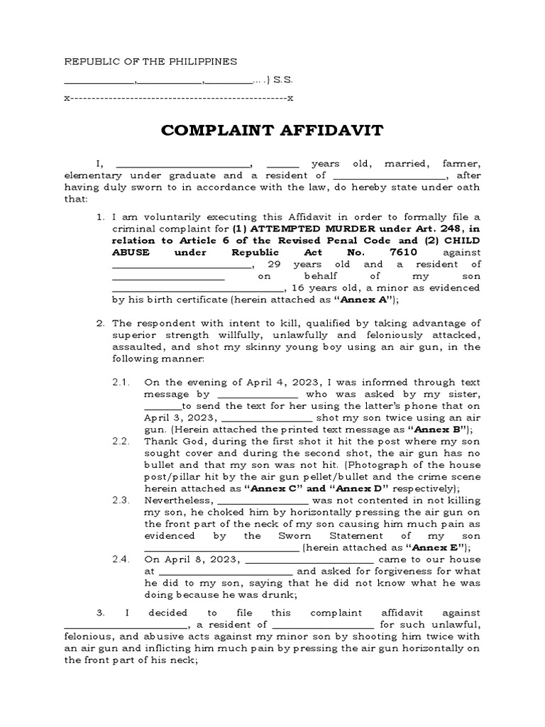 Sample Complaint Affidavit | PDF | Affidavit | Common Law Sample Complaint Affidavit | PDF | Affidavit | Common Law