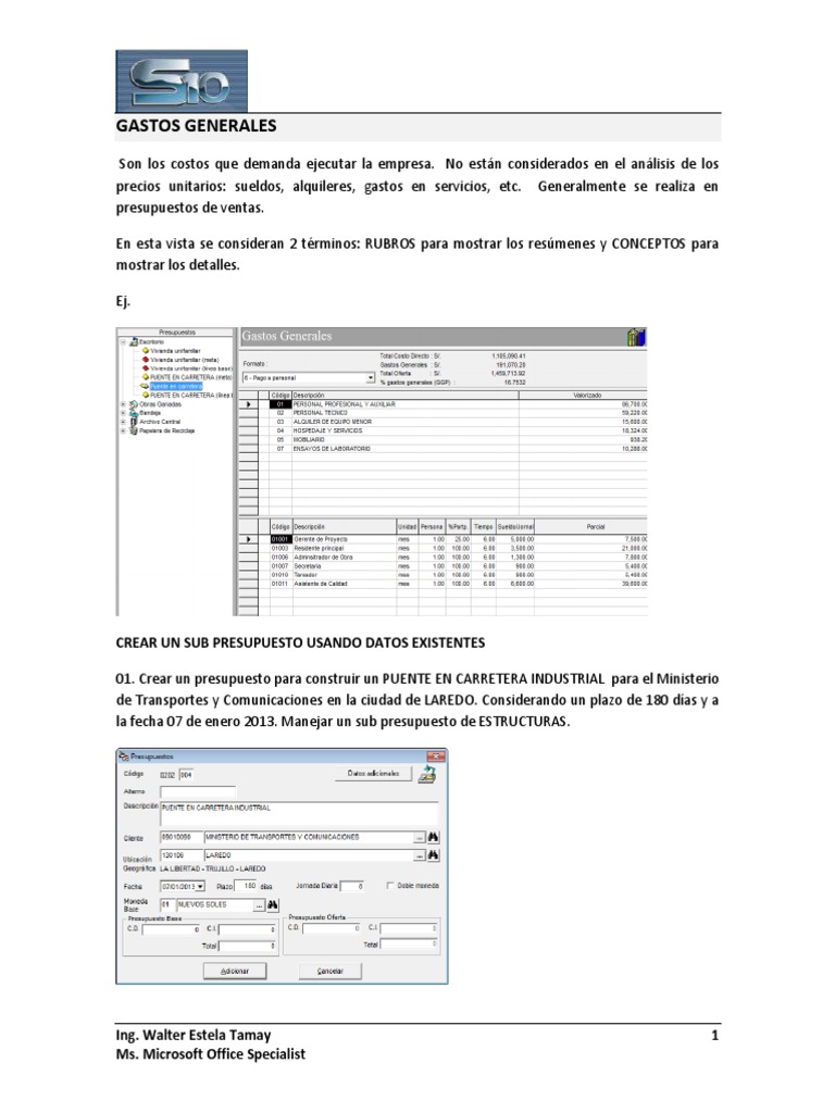 s10 s02 Gastos Generales | PDF | Presupuesto | Microsoft