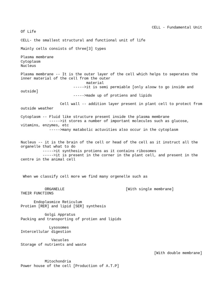Science 9th Chapter 5 Cell Biology Notes | PDF | Endoplasmic Reticulum ...