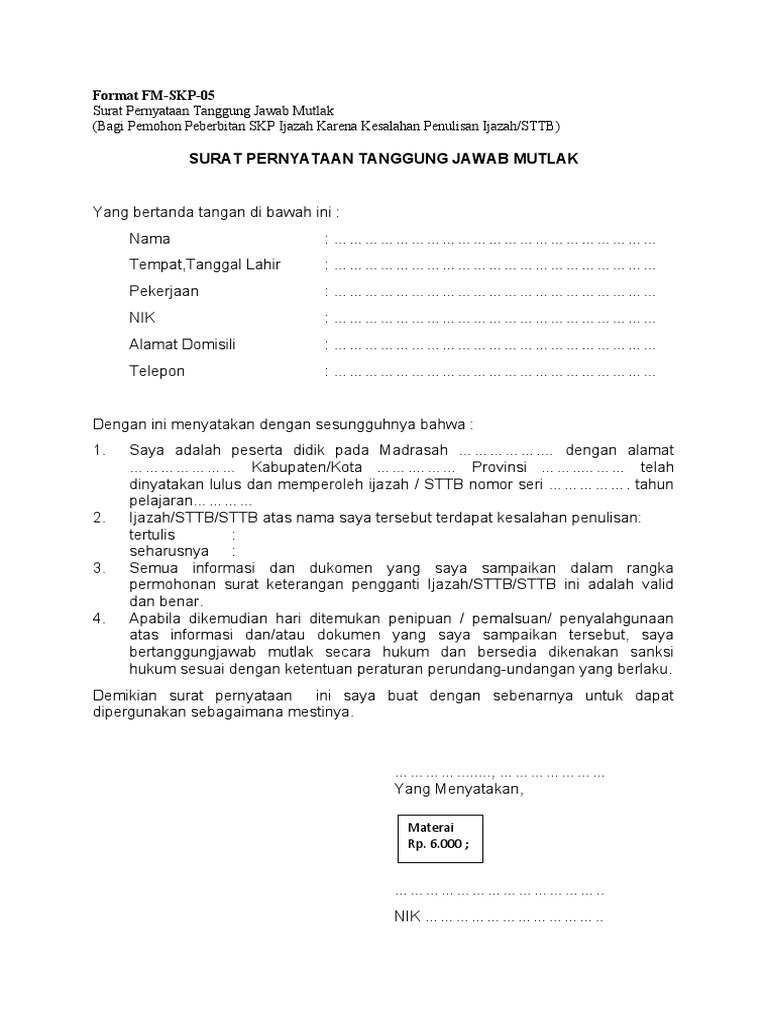 Form SPTJM Kesalahan Penulisan Ijazah | PDF