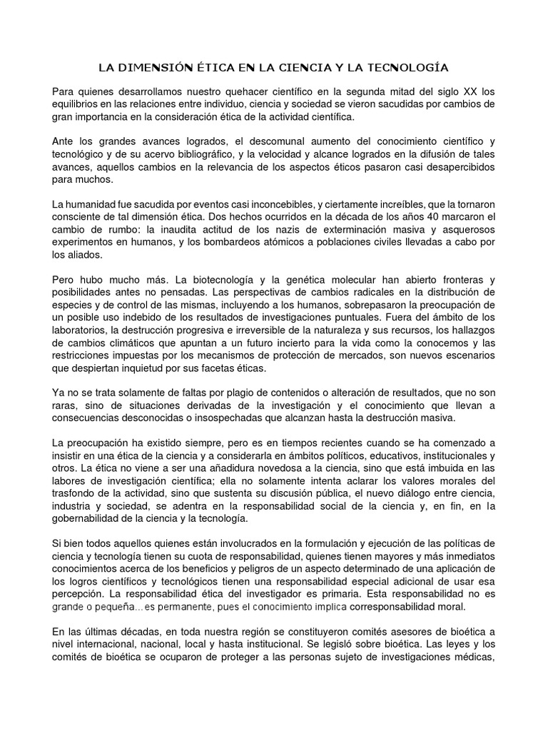Ética en Ciencia y Tecnología: Desafíos actuales | PDF | Bioética ...