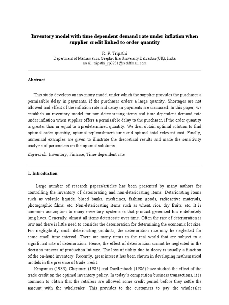 Inventory Model With Time Dependent Demand Rate Under Inflation When Supplier Credit Linked To